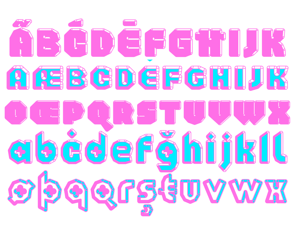 Schijn, the specimen of a glittering multifaceted gemstone font